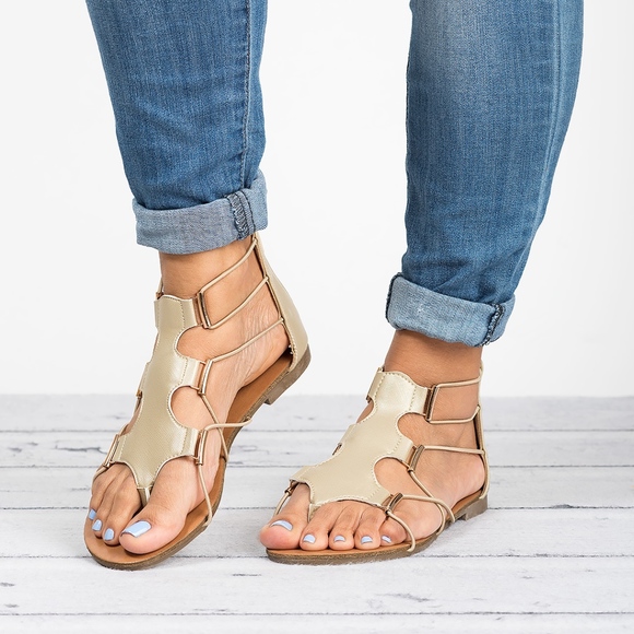 SunnyMia | Shoes | Gladiator Stretch Strap Sandals Gold | Poshmark